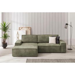 OTTO home Ecksofa &raquo;SHERWOOD Vintage Lederoptik L-Form, 267 cm&laquo; Schlaffunktion mit Bettkasten (210x136 cm), Cord, Vintage, Samtvelours gr&uuml;n 100% 