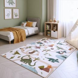 Ayyildiz Teppiche Kinderteppich &raquo;COCO 1131 , auch in rund erh&auml;ltlich&laquo; rechteckig 8 mm H&ouml;he Waschbar bei 30 &deg;C, rutschhemmend, OEKO-TEX zertifiziert, Dinosaurier bunt B 