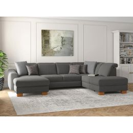 Sit & More sit&more Wohnlandschaft &raquo;Dundee U-Form&laquo; mit Federkern und Massivholzf&uuml;&szlig;en, wahlweise mit Kopfteilverstellung grau B/H/T: 338cm x 86cm x 219cm, 
