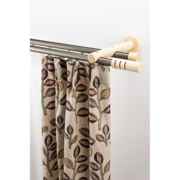 Garesa Gardinenstange &raquo;PEMPIA&laquo; &Oslash; 20 mm 1 l&auml;ufig-l&auml;ufig Wunschma&szlig;l&auml;nge Vorhanggarnitur, verl&auml;ngerbar, Knopf m.Ausschnitte beige Holzwerkstoff, Metall B