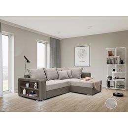 Collection AB Ecksofa &raquo;John L-Form, B: 226 cm&laquo; Schlaffunktion, Bettkasten, Regalelement & 2 Zierkissen grau 100%Polyester B/H/T: 226cm x 80cm x 160cm,