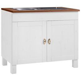 Home Affaire Sp&uuml;lenschrank &raquo;Oslo&laquo; 100 cm breit, in 2 Tiefen, inklusive Einbausp&uuml;le aus Edelstahl gelb Massivholz Cremefarben, B/H/T: 100cm x 85cm x 