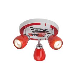 Brilliant LED Deckenstrahler &raquo;RACING&laquo; GU10 Warmwei&szlig; Spotrondell rot/wei&szlig;-schwarz, 3 x GU10 max. 3W, 11cm H&ouml;he, Metall rot 3, &Oslash; 31cm H: 11cm