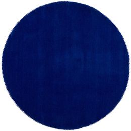 CarpetFine Wollteppich &raquo;Gabbeh Lola Uni&laquo; rund 14 mm H&ouml;he mit nat&uuml;rlichem Pflanzenmaterial von Hand gewebt, auch als L&auml;ufer blau Wolle &Oslash; 200cm 1 Stk., 