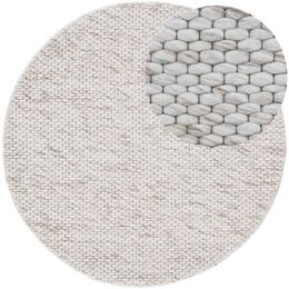 CarpetFine Wollteppich &raquo;Sina&laquo; rund 14 mm H&ouml;he grobe Struktur, Zeitloses Design, reine Wolle, Wohnzimmer beige Wolle &Oslash; 150cm 1 Stk., 14mm, &Oslash; 150cm