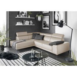 3C Candy Ecksofa &raquo;Greve modern und bequem, inkl. manueller Kopfteilverstellung, L-Form&laquo; wahlweise mit motorischem Sitzvorzug wei&szlig; 100% Leder B/H/T: 