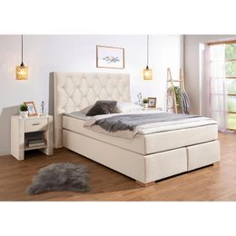 Home Affaire Boxspringbett &raquo;Chalon, in verschiedenen Breiten&laquo; inkl. Topper, wahlweise in H2, H3 oder H4 erh&auml;ltlich beige Samtvelours, Liegefl&auml;che B/L: