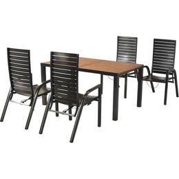 Merxx Garten-Essgruppe &raquo;&raquo;Siros&laquo;&laquo; Set, 5 Stk. tlg. R&uuml;ckenlehne verstellbar durch Gasdruckfeder grau Akazienholz FSC 100% Einheitsgr&ouml;&szlig;e
