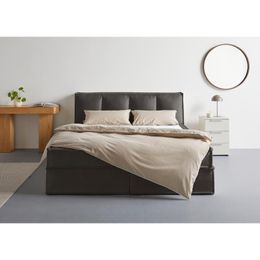 LeGer Home by Lena Gercke Boxspringbett &raquo;Addyson&laquo; H&auml;rtegrade H2, H3 und H4 w&auml;hlbar, Boxspringbett inkl. Topper, 2 Matratzen grau 100% Polyester Velour
