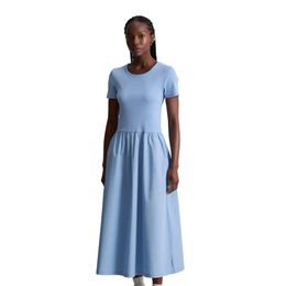 Marc O'Polo Damen Jerseykleid, blau, Gr. S, MARC O'POLO DENIM, Jersey, Obermaterial: 96% Baumwolle, 4% Elasthan, Kleider, flared mit Baumwoll-Popelinerock