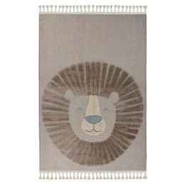 Kayoom Kinderteppich &raquo;Modena 424&laquo; rechteckig 11 mm H&ouml;he auch in rund, Kurzflor, Hoch Tief, mit Fransen, L&ouml;we Polypropylen B : 120cm 1 Stk., 11mm, L: 170cm