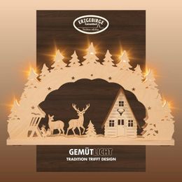Weigla LED Schwibbogen &raquo;Waldhaus, Lichterbogen aus Holz, NATUR-BRAUN, Made in Germany&laquo; 1 Stk. Erzgebirge garantiert, Weihnachtsdeko Innen, 