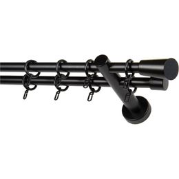 Garesa Gardinenstange &raquo;CLASSICO MOLIS&laquo; 2 l&auml;ufig-l&auml;ufig Wunschma&szlig;l&auml;nge Vorhanggarnitur, verl&auml;ngerbar, Wandmontage, Keil, mit Ringe und Haken schwarz B/