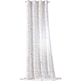 Weckbrodt-Gardinen Vorhang &raquo;Mila&laquo; &Ouml;sen 1 Stk. tlg. Leinen-Optik, transparent, mit floralem Digitaldruck, Gardine, Store gelb Polyester 245cm, &Ouml;sen, 140cm