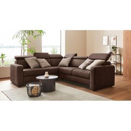 Sit & More sit&more Ecksofa &raquo;Bologna L-Form&laquo; Kopfteilverstellung, wahlweise mit Schlaffunktion und Schubkasten braun B/H/T: 247cm x 84cm x 227cm, Luxus-