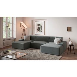 Trendmanufaktur Wohnlandschaft &raquo;Wien, wahlweise mit Sitzvorschub und Bettkasten, Breite 329 cm&laquo; U-Form, in trendigem Cordstoff grau 95%Polyester, 5%