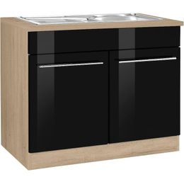 KOCHSTATION Sp&uuml;lenschrank &raquo;KS-Eton&laquo; Breite 100 cm schwarz eiche sonoma, B/H/T: 100cm x 85cm x 60cm, T&uuml;ren: 2 Stk.