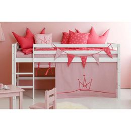 Hoppekids Hochbett &raquo;ECO Dream, Kinderbett, Spielbett, Halbhohes Bett aus Massivholz&laquo; inkl. Vorhang-Set Creator, Bettgr&ouml;&szlig;e & Matratze w&auml;hlbar rosa Kinderbett: 