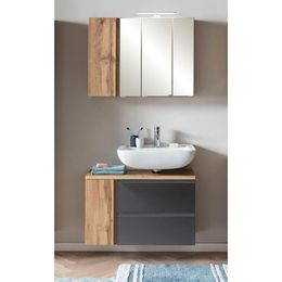 Welltime Badm&ouml;bel-Set &raquo;S&ouml;lden&laquo; 2 Stk. tlg. grau MDF B/H/T: 85cmcm x 200cmcm x 35cmcm, Siphonausschnitt rechts
