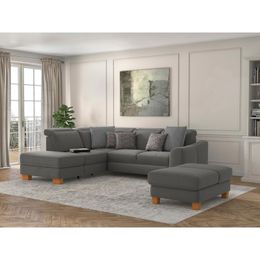 Sit & More sit&more Ecksofa &raquo;Dundee L-Form&laquo; mit Federkern und Massivholzf&uuml;&szlig;en, wahlweise mit Kopfteilverstellung grau B/H/T: 263cm x 86cm x 219cm, Struktur weich