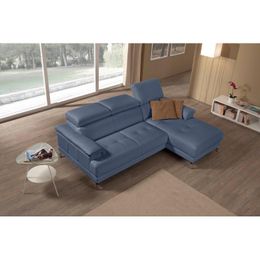 Egoitaliano Ecksofa &raquo;Soul, Design und Sitzkomfort auf hohem Niveau, tolle Details, L-Form&laquo; mit Recamiere, inkl. Kopfteilverstellung blau Leder &raquo;BULL&laquo; (echtes 