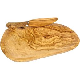 BERARD FRANCE 1892 K&auml;sebrett mit Messer beige Massivholz B/H/L: 17,5cm x 32,5cm