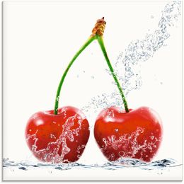 Artland Glasbild &raquo;Kirschen mit Spritzwasser&laquo; Lebensmittel 1 Stk. tlg. in verschiedenen Gr&ouml;&szlig;en rot B/H/T: 20cm x 20cm, Glasbild Lebensmittel, 1 Stk.
