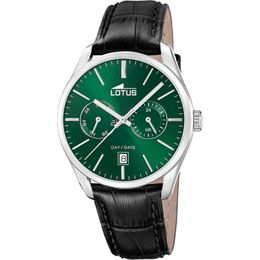 Lotus Herren Multifunktionsuhr &raquo;Multifuncion&laquo; Quarzuhr, Armbanduhr, Herrenuhr, Lederarmband, analog, Tag, Wochentag gr&uuml;n Einheitsgr&ouml;&szlig;e
