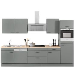 Optifit K&uuml;chenzeile &raquo;Elga&laquo; Premium-K&uuml;che, Soft-Close-Funktion, gro&szlig;en Vollausz&uuml;gen, Breite 330 cm grau B/H/T: 330cm x 60cm