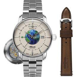 Zeppelin Herren Zeppelin Automatikuhr &raquo;Atlantic Automatic GMT&laquo; Armbanduhr, Herrenuhr, Made in Germany, Mechanische Uhr, Mineralglas silber 