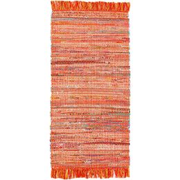 ANDIAMO Teppich &raquo;Frida&laquo; rechteckig 8 mm H&ouml;he Handweb Teppich, Fleckerl, reine Baumwolle, handgewebt, mit Fransen orange Baumwolle B : 60cm 1 Stk., 8mm, L: 