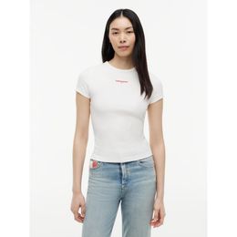 Tommy Jeans Damen Kurzarmshirt &raquo;TJW SLIM SCRIPT RIB SS TEE&laquo; Baumwollmischung, slim fit, in gerippter Struktur XS (34)