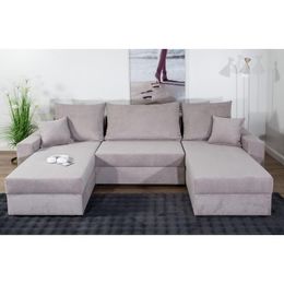Collection AB Wohnlandschaft &raquo;Pico U-Form, B: 252 cm&laquo; Schlaffunktion, Bettkasten & 2 Zierkissen grau 100%Polyester B/H/T: 252cm x 39cm x 158cm, 