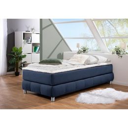 Home Affaire Boxspringbett &raquo;Salo&laquo; Ohne Kopfteil, inkl. Topper, auch in &Uuml;berl&auml;nge 220 cm blau Struktur, Liegefl&auml;che B/L: 90cm x 200cm, Gewicht bis: 100