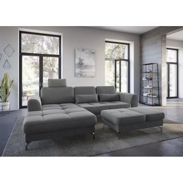 Sit & More sit&more Ecksofa &raquo;Bendigo L-Form&laquo; inklusive Sitztiefenverstellung, Bodenfreiheit 12 cm, in 2 Fu&szlig;farben grau B/H/T: 284cm x 84cm x 175cm, Samtoptik,
