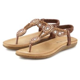 Vivance Damen Zehentrenner Sandale, Sommerschuh, Pantolette mit Perlen und Steinchen VEGAN braun 40