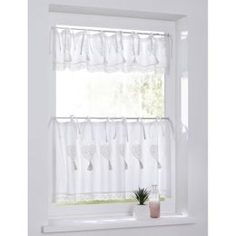 Kutti Scheibengardine &raquo;Camille&laquo; Bindeb&auml;nder 1 Stk. tlg. Kurzgardine, Baumwolle, Landhaus, romantisch, Herz, Spitze, Volant wei&szlig; Baumwolle 25cm, Bindeb&auml;nder,