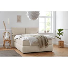 OTTO home Boxspringbett &raquo;Jenson&laquo; in 4 Farben, 4 Breiten, 3 Matratzenarten in 2 H&auml;rtegraden, Topper beige Struktur weich (85% Polyester/15% Nylon) 