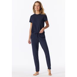 Schiesser Damen Pyjamahose "Mix + Relax", Gr. 36, blau, Single Jersey, Obermaterial: 95% Baumwolle, 5% Elasthan, Hosen, Cotton-Mix, Gummizug,