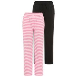 H.I.S. H.I.S M&auml;dchen Jerseyhose &raquo;2er Pack Wirkhosen 1x uni + 1x geringelt, f&uuml;r M&auml;dchen&laquo; gerade Beinform, mit Gummizug am Bund, mit Logodruck als Applikation 