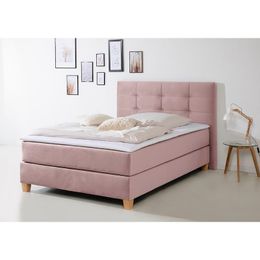 Home Affaire Boxspringbett &raquo;Moulay&laquo; inkl. Topper, in 3 H&auml;rtegraden, TFK auch in H&auml;rtegrad 4 lila Samtstoff, Liegefl&auml;che B/L: 120cm x 200cm Betth&ouml;he: 
