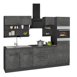 KOCHSTATION K&uuml;chenzeile &raquo;KS-Tulsa&laquo; mit E-Ger&auml;ten, Breite 330 cm, schwarze Metallgriffe, MDF Fronten bunt B/H/T: 330cm x 60cm