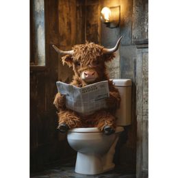 Leinwandbild &raquo;Wandbild HIGHLAND NEWS 60x90 cm &ndash; Leinwandbild Keilrahmen Deko modern&laquo; Hochlandrind Humor Kuh Kuhbilder K&uuml;he Tiere 1 Stk. tlg. auf 