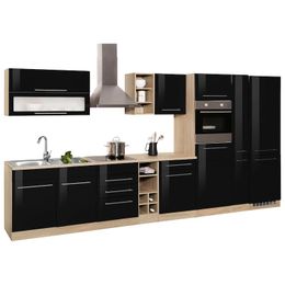 KOCHSTATION K&uuml;chenzeile &raquo;KS-Eton&laquo; mit E-Ger&auml;ten, Breite 390 cm schwarz B/H/T: 390cm x 60cm