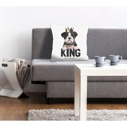queence Dekokissen &raquo;KING OF CUTENESS&laquo; mit einem Hund mit Krone grau Polyester B/L: 40cm x 40cm, 1 Stk.