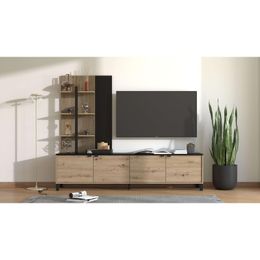 Home Affaire Wohnwand &raquo;Margate inkl.TV-Board und Standregal&laquo; schwarz Hartfaserplatte, Holzwerkstoff, MDF B/H/T: 208cmcm x 167cmcm x 40cmcm