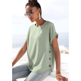 Vivance Damen Kurzarmbluse, gr&uuml;n, Gr. 34, unifarben, Web, Obermaterial: 100% Polyester, Blusen, in extra weiter Form, Schlupfbluse