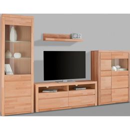 OTTO home Wohnwand &raquo;Silkeborg: 4-teilig, Breite: 290cm, Griffmulden, Fronten Massivholz&laquo; Set, Set besteht aus 1 Vitrine, 1 Lowboard, 1 Wandregal und 1