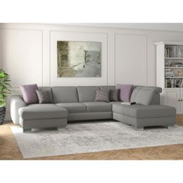 Sit & More sit&more Wohnlandschaft &raquo;Dundee U-Form&laquo; mit Federkern und Edelstahlf&uuml;&szlig;en, wahlweise mit Kopfteilverstellung silber B/H/T: 338cm x 86cm x 219cm, Luxus-