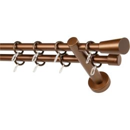 Garesa Gardinenstange &raquo;CLASSICO MOLIS&laquo; 2 l&auml;ufig-l&auml;ufig Wunschma&szlig;l&auml;nge Vorhanggarnitur, verl&auml;ngerbar, Wandmontage, Keil, mit Ringe und Haken braun B/L: